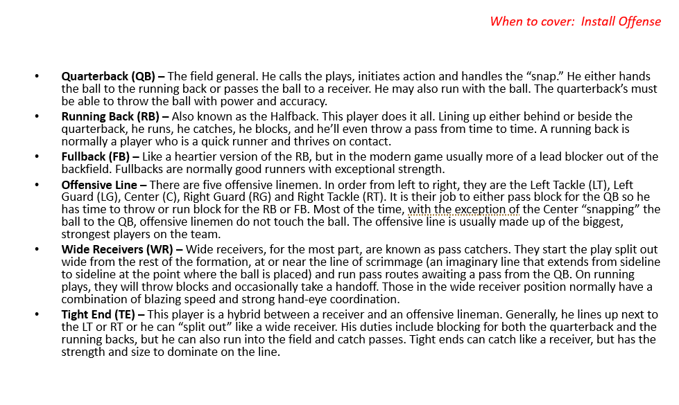 Offensive Positions / Responsibilities – Guardian Angels Football